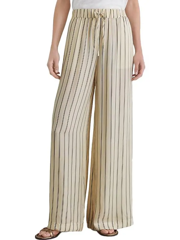 REISS Wide Leg Striped Drawstring Trousers - Neutral/navy