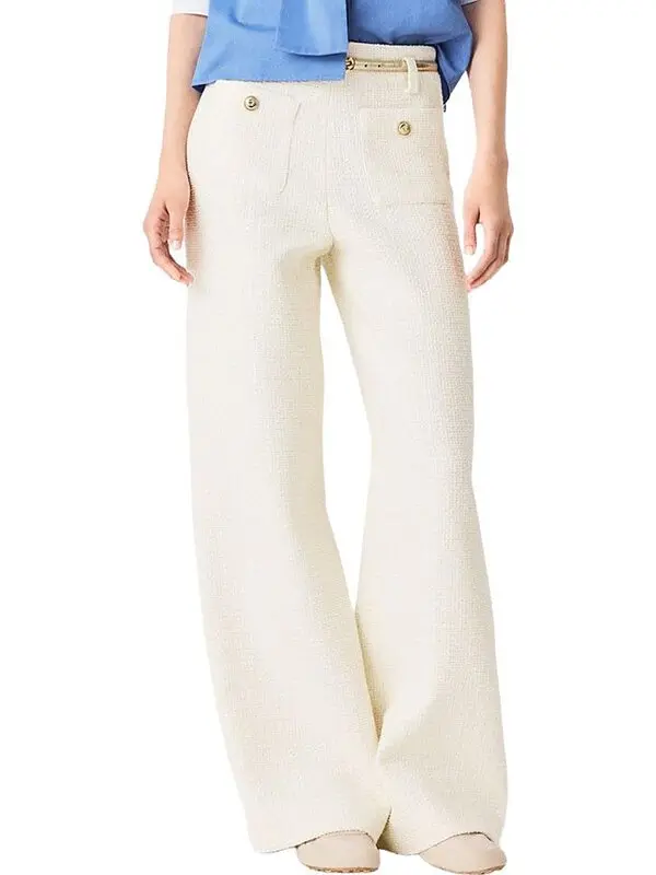 Maje Lurex Tweed High-rise Wide-leg Pants - Ecru