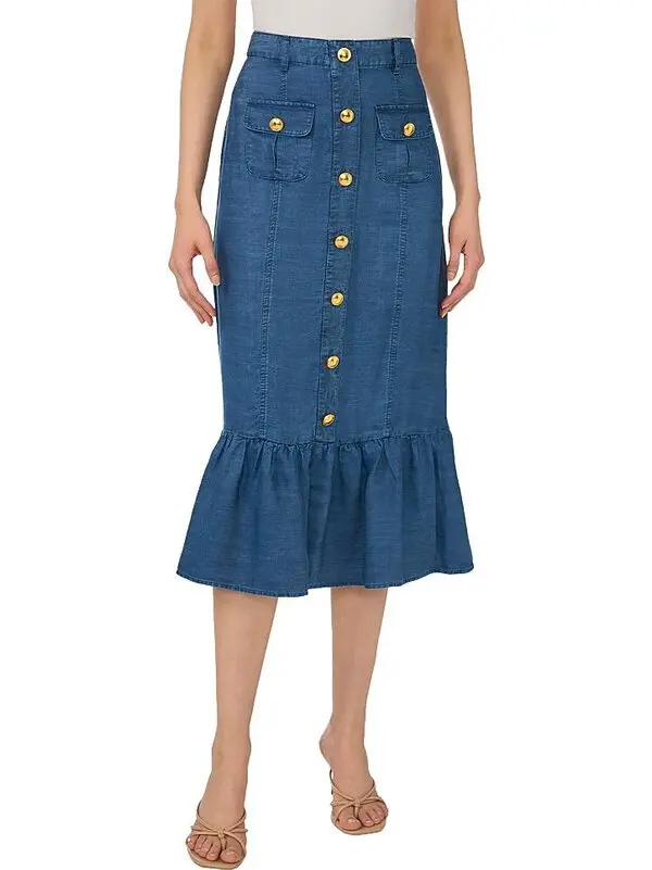 CECE DUPRAZ Denim Button-detailed Midi Skirt - Medium Indigo