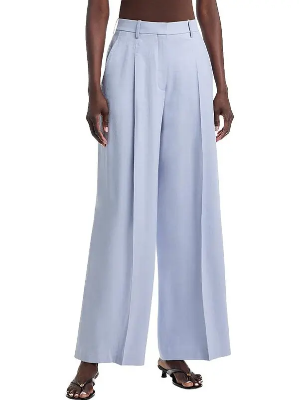 Theory Pleated Wide Leg Trousers - Cornflower