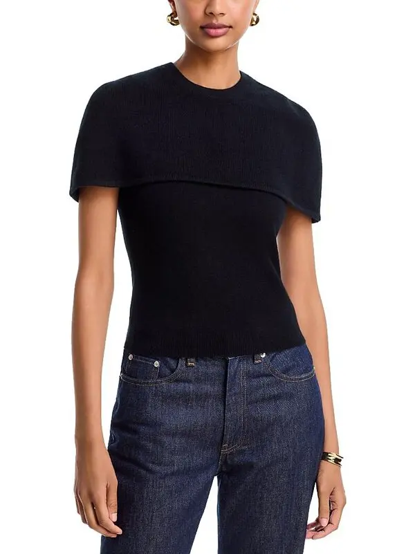 Simkhai Cashmere Short Sleeve Cape Top - Black