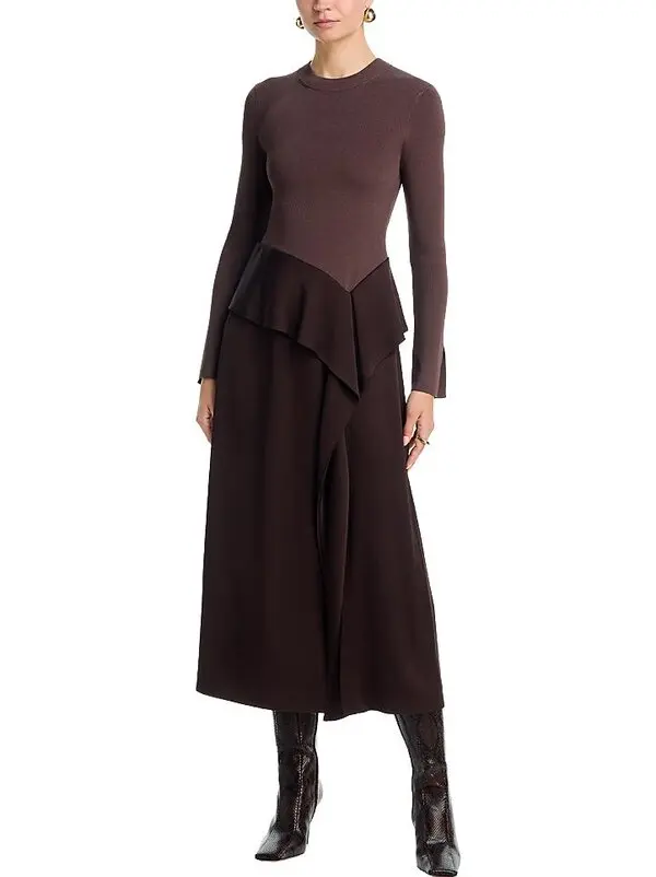 Simkhai Ornella Long Sleeve Midi Dress - Dark Chocolate