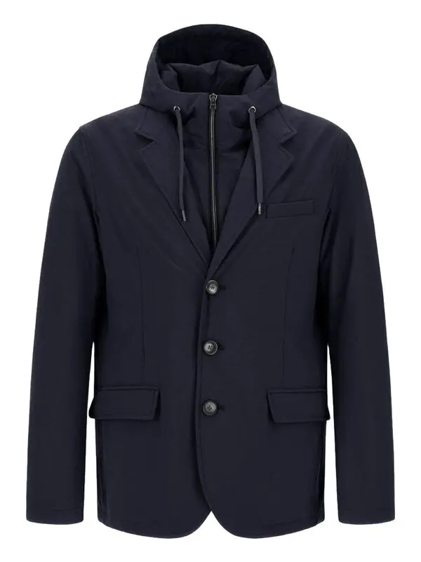 Herno Nylon Blazer Jacket With Detachable Hood - Blue