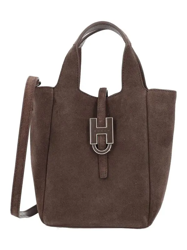 Hogan Mini Shopping Bag With Metal Logo - Brown