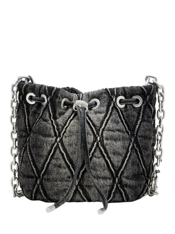 DIESEL® Quilted Bucket Handbag With Chain Shoulder Strap - Nero