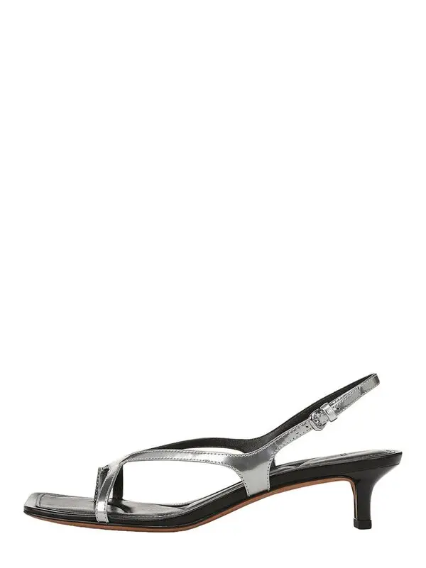 Vince Posie Metallic Leather Strappy Kitten Heel Sandals - Silver