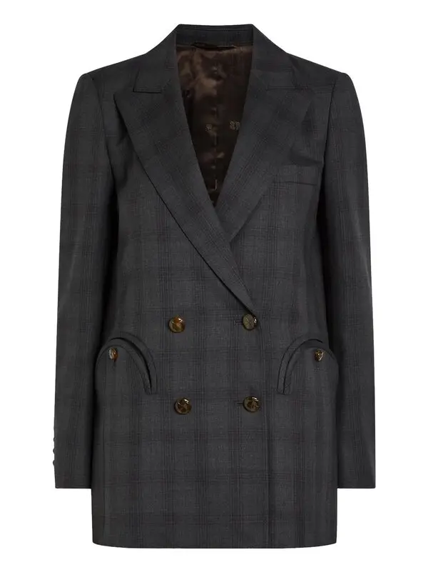 BLAZÉ MILANO Everyday Plaid Double-breasted Wool Blazer - Dark Grey
