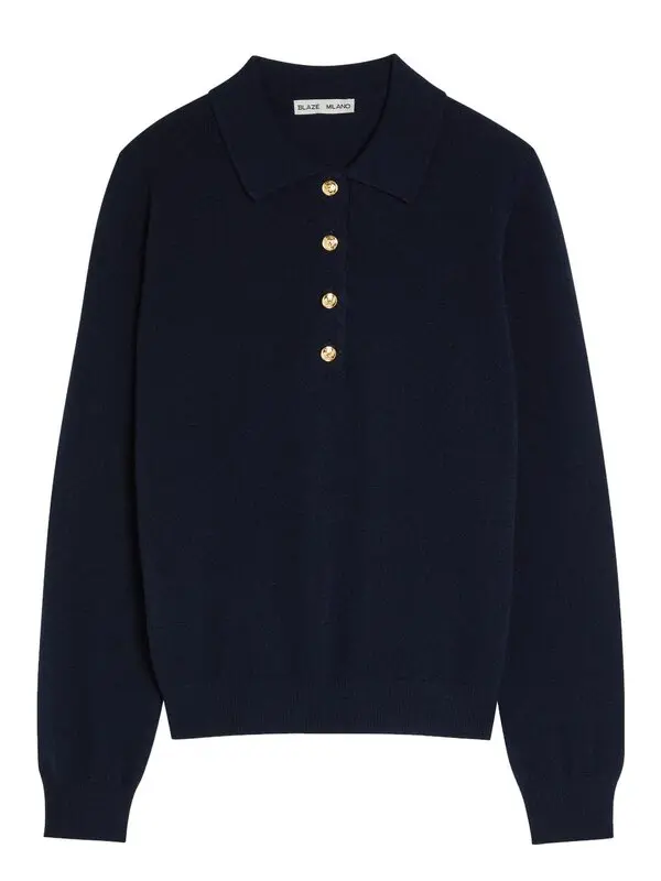 BLAZÉ MILANO Wool And Cashmere-blend Polo Top - Navy