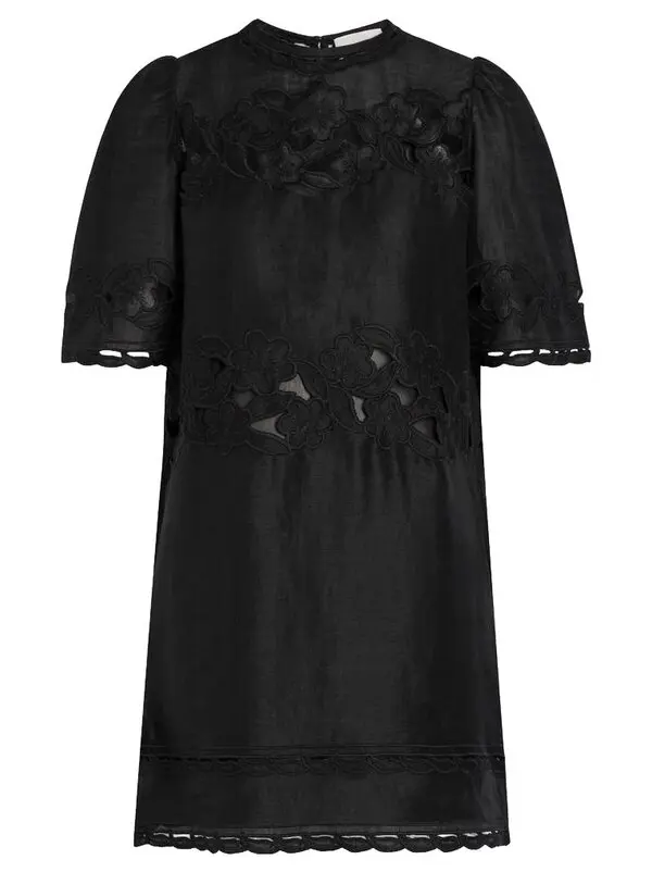 Isabel Marant Étoile Reldine Floral-embroidered Ramie Mini Dress - Black