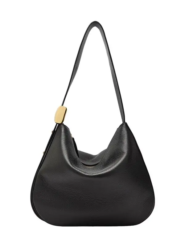 AMANU Zambia Grained Leather Shoulder Bag - Black
