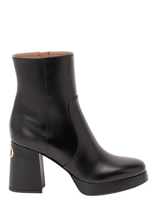 Valentino Garavani Calf Leather Zip-up High Heel Boots - Multicolor
