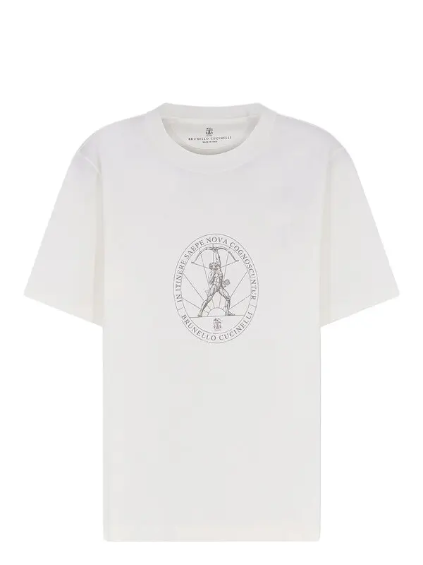 Brunello Cucinelli Cotton T-shirt With Print On The Front - Multicolor