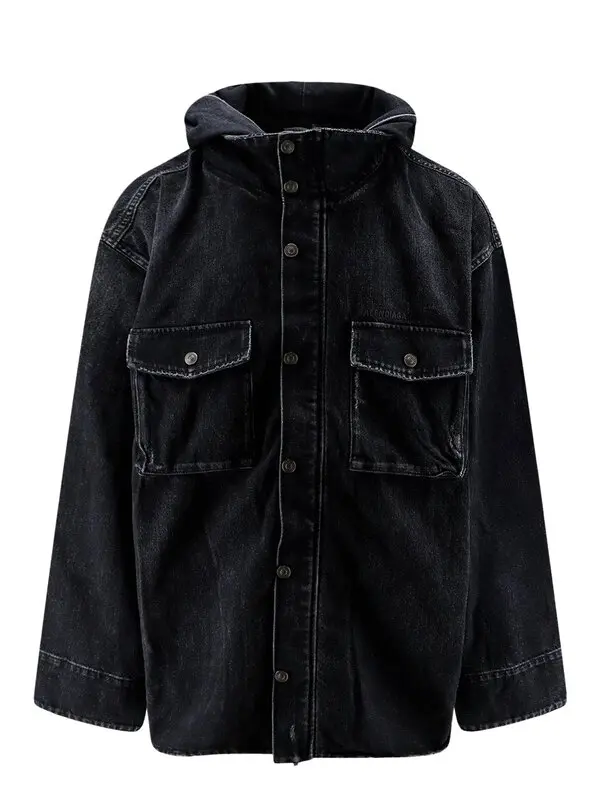 Balenciaga Embroidered Logo Denim Jacket - Black