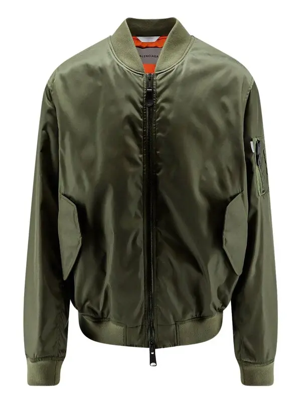 Balenciaga Green Nylon Bomber Jacket With Orange Lining - Yellow