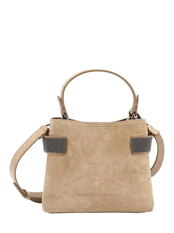 Brunello Cucinelli Suede Shoulder Bag With Monili Detail - Multicolor