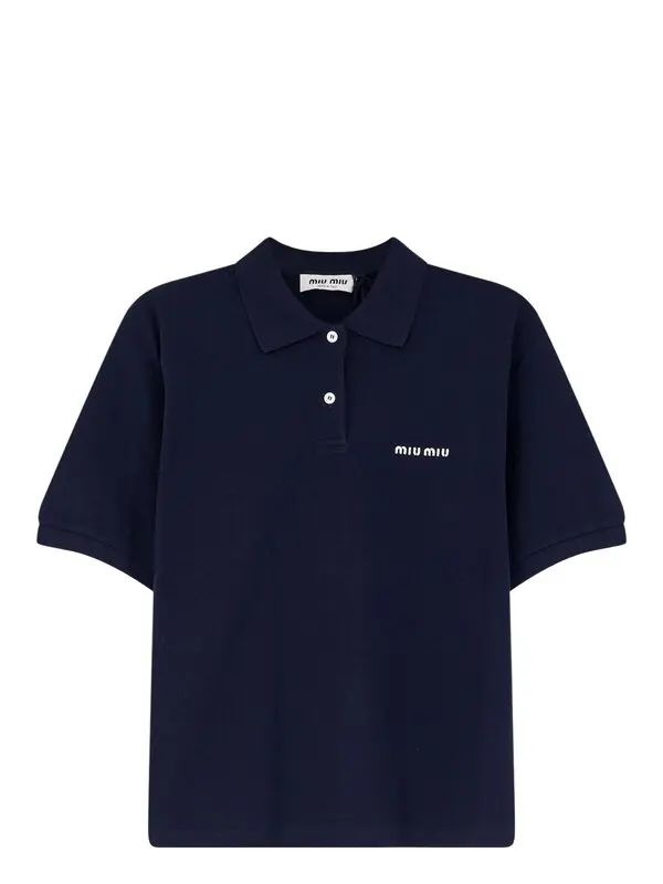 Miu Miu Cotton Polo Shirt With Embroidered Logo - Blue