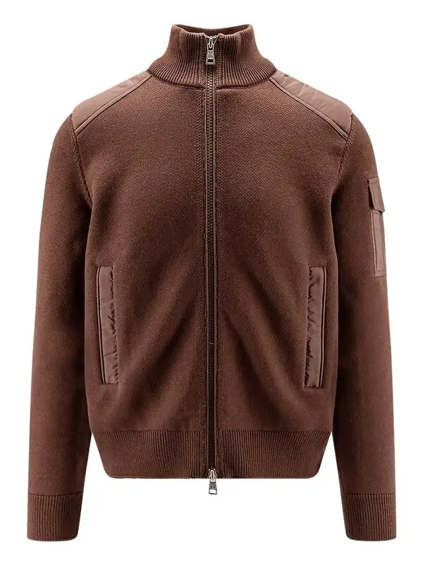 Moncler Virgin Wool Cardigan With Logo Patch - Multicolor