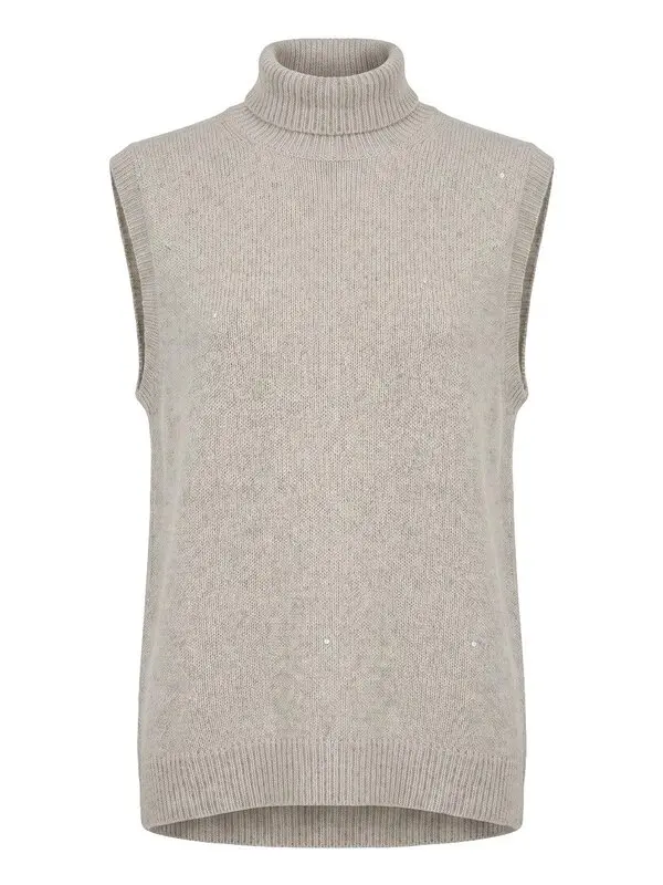 Brunello Cucinelli Sleeveless Turtleneck Vest With Sequins - Multicolor