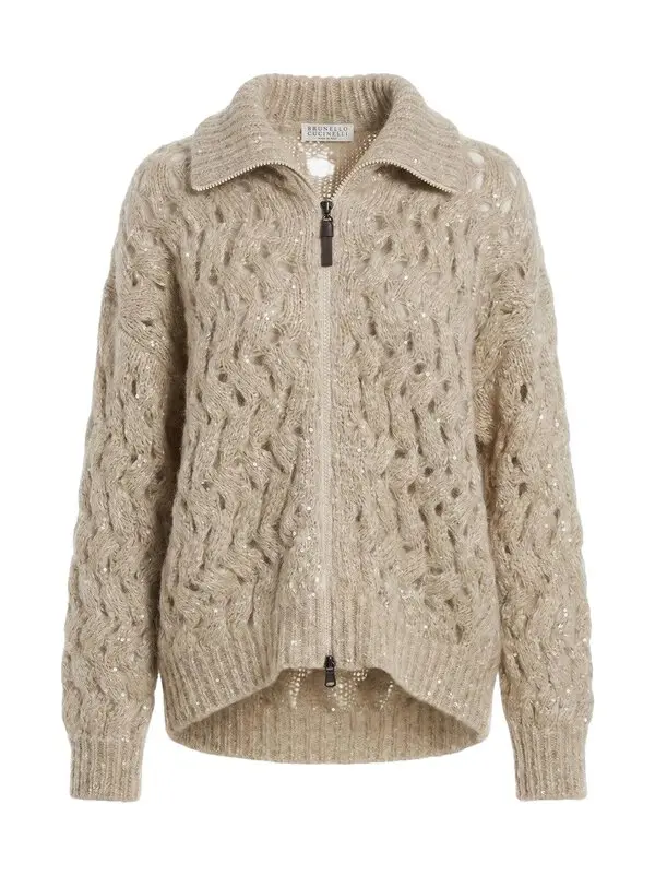 Brunello Cucinelli Merino Zip-up Cardigan With Sequins - Multicolor