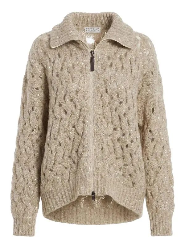 Brunello Cucinelli Merino Zip-up Cardigan With Sequins - Multicolor