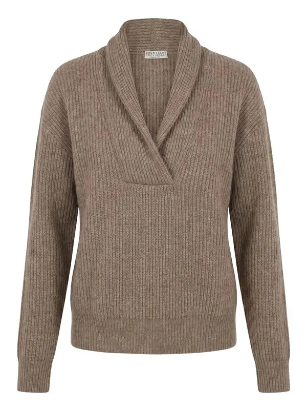 Brunello Cucinelli Cashmere Shawl Collar Sweater - Multicolor