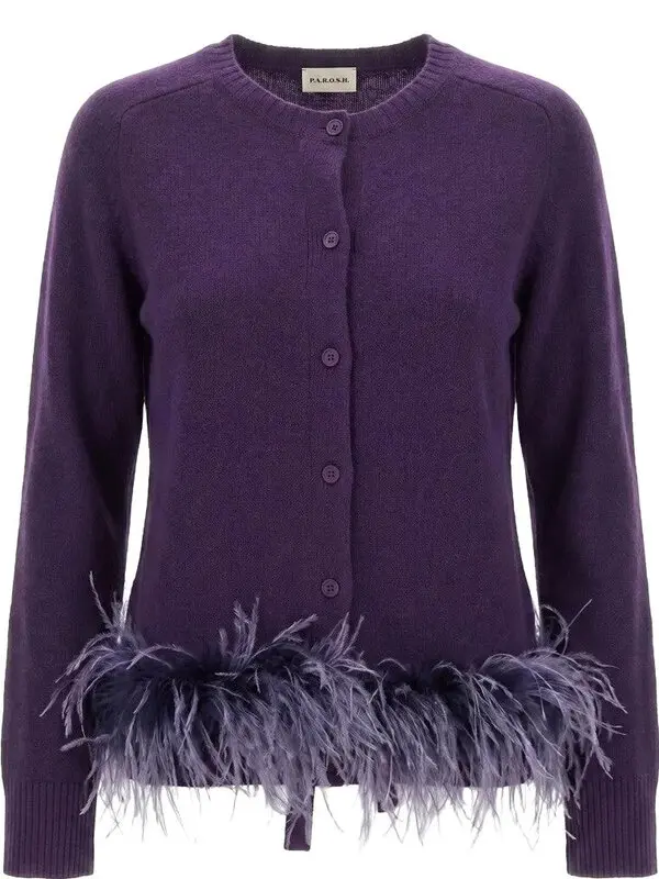 P.a.r.o.s.h Wool Cardigan With Feather Trim - Multicolor