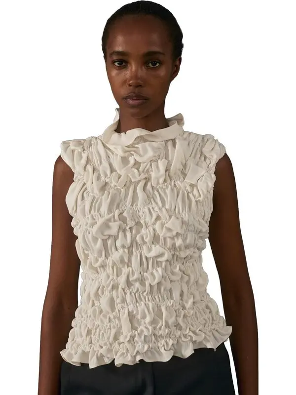 HEIRLOME Sloane Mock-neck Popcorn Top In Silk Crepe - Ivory