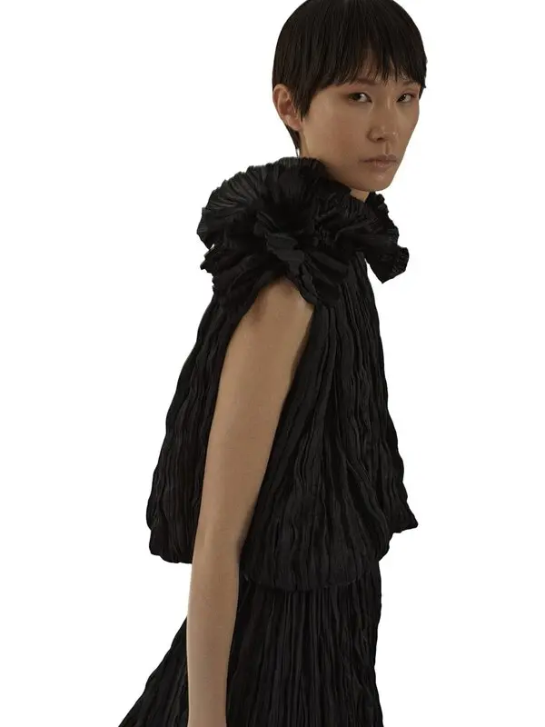 HEIRLOME Emma Top With Crinkle-pleat Ruffles - Black