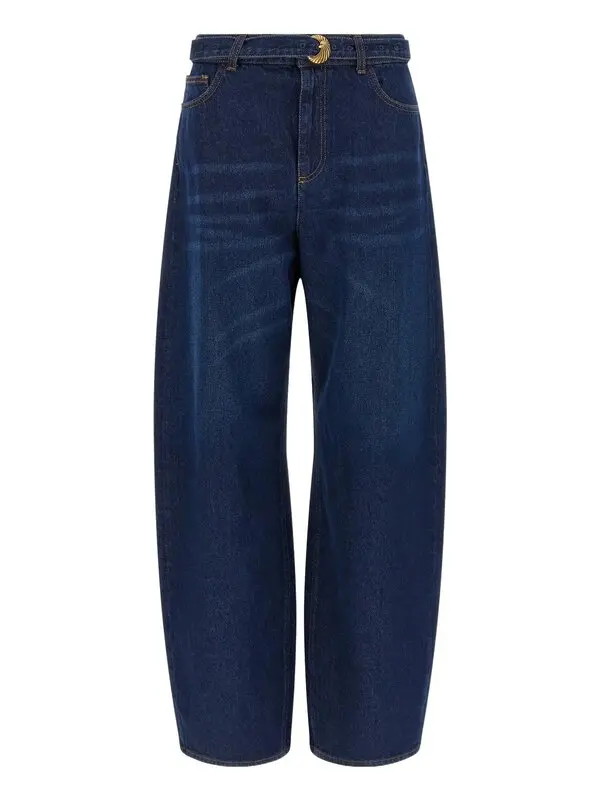 TWINSET Barrel Leg Jeans With Shell Buckle Belt - Black