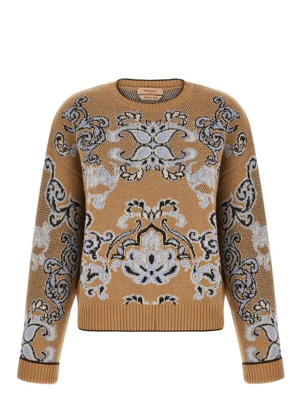 TWINSET Jacquard Wool-blend Sweater With Contrasting Piping - Multicolor