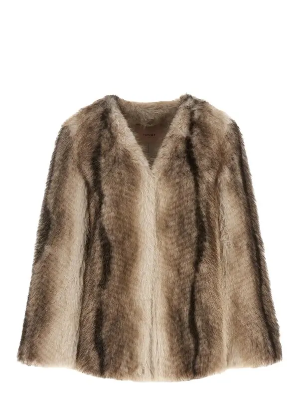 TWINSET Striped Fur Garment - Brown