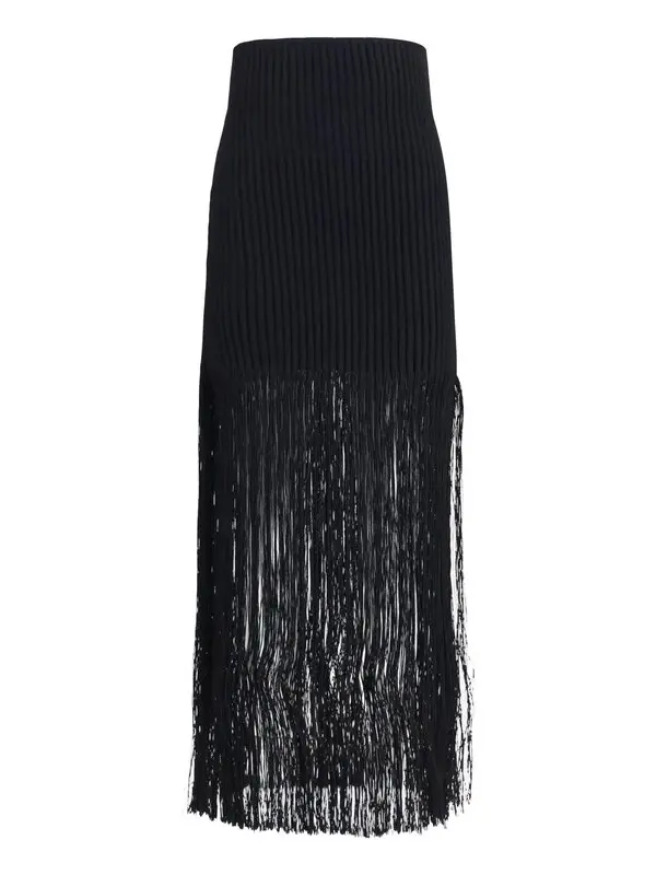 Alaïa Ribbed Knit Fringe Pencil Skirt - Black