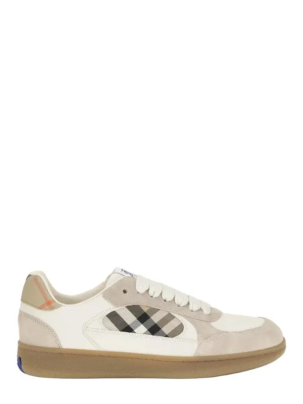 Burberry Terrace Leather And Check Sneakers - Beige