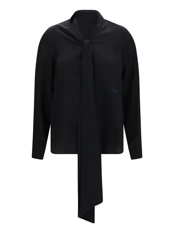 Burberry Silk Blouse With Embroidered Logo And Scarf Detail - Black