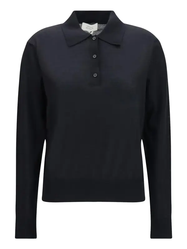 Loulou De Saison Miles Long-sleeve Fine-knit Polo - Black