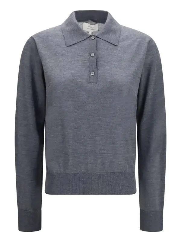 Loulou De Saison Miles Long-sleeve Fine-knit Polo - Grey
