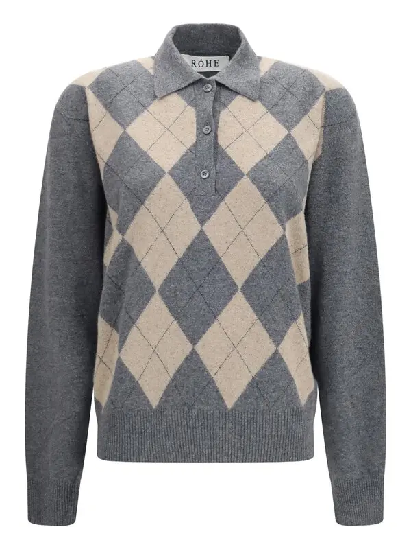 RÓHE Argyle Polo Shirt - Grey