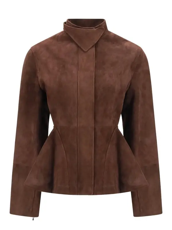 Alaïa Peplum Jacket In Suede Goatskin - Brown