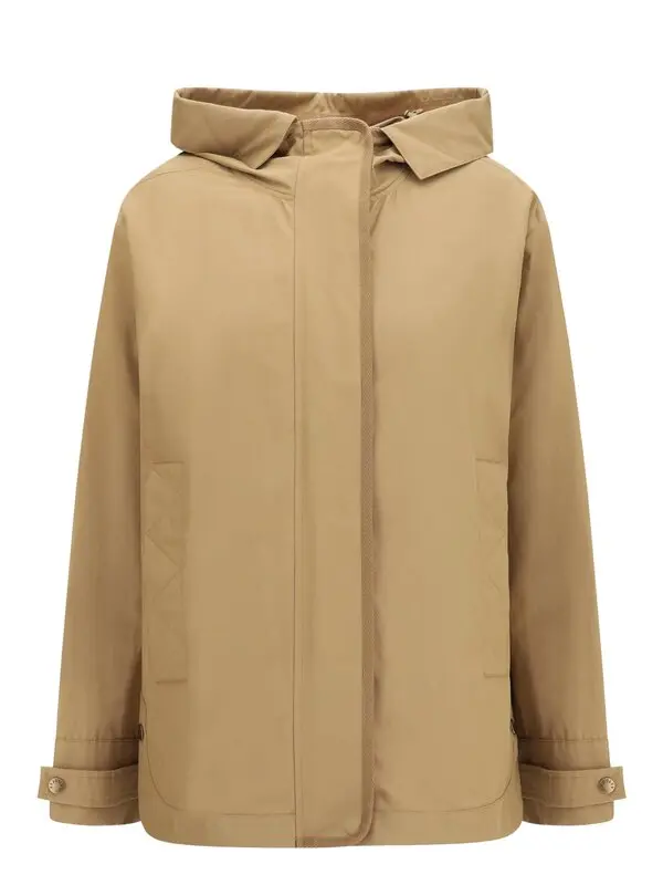 Moncler Hooded Jacket With Logo Patch - Beige