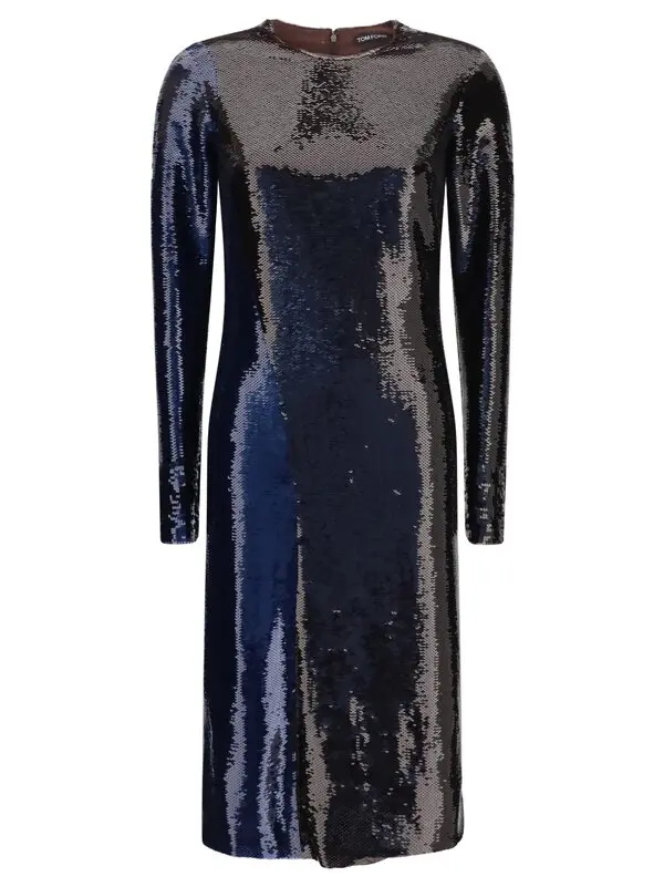 TOM FORD Two-tone Sequin Long Sleeve Dress - Blue