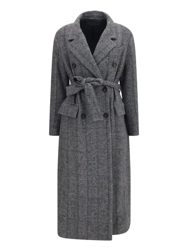 Brunello Cucinelli Long Alpaca-blend Coat With Belt - Grey