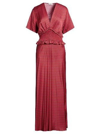 Sandro Maxi Dress With Shirring And V-neck - Red