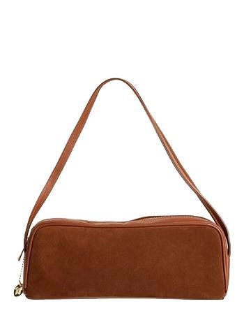 LAURA DI MAGGIO Baguette Suede And Leather Handbag - Brown