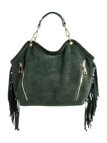LAURA DI MAGGIO Suede Hobo Bag With Fringes - Green