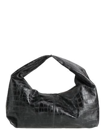 LAURA DI MAGGIO Dark Leather Hobo Bag With Crocodile-effect - Black