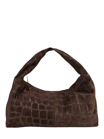 LAURA DI MAGGIO Dark Leather Hobo Bag With Crocodile-effect - Brown