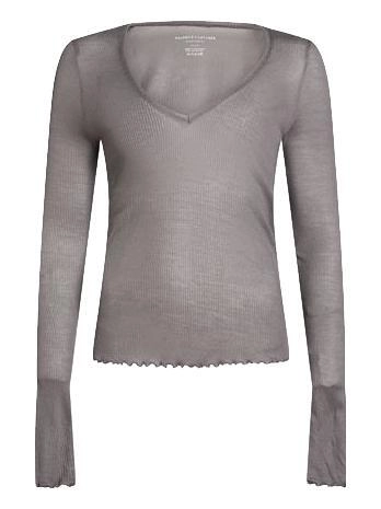 Majestic Filatures Micro Modal & Cashmere V-neck Long Sleeve T-shirt - Grey
