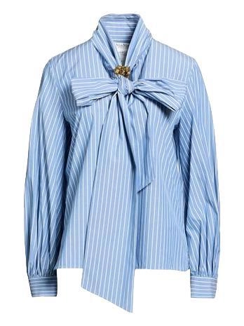 Max Mara Striped Cotton Poplin Bow Shirt - Blue