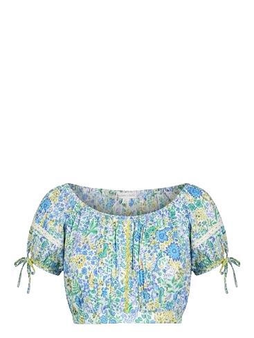 Poupette St Barth Viscose Floral Print Cold-shoulder Crop Top - Azure