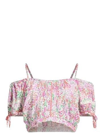 Poupette St Barth Viscose Floral Print Cold-shoulder Crop Top - White